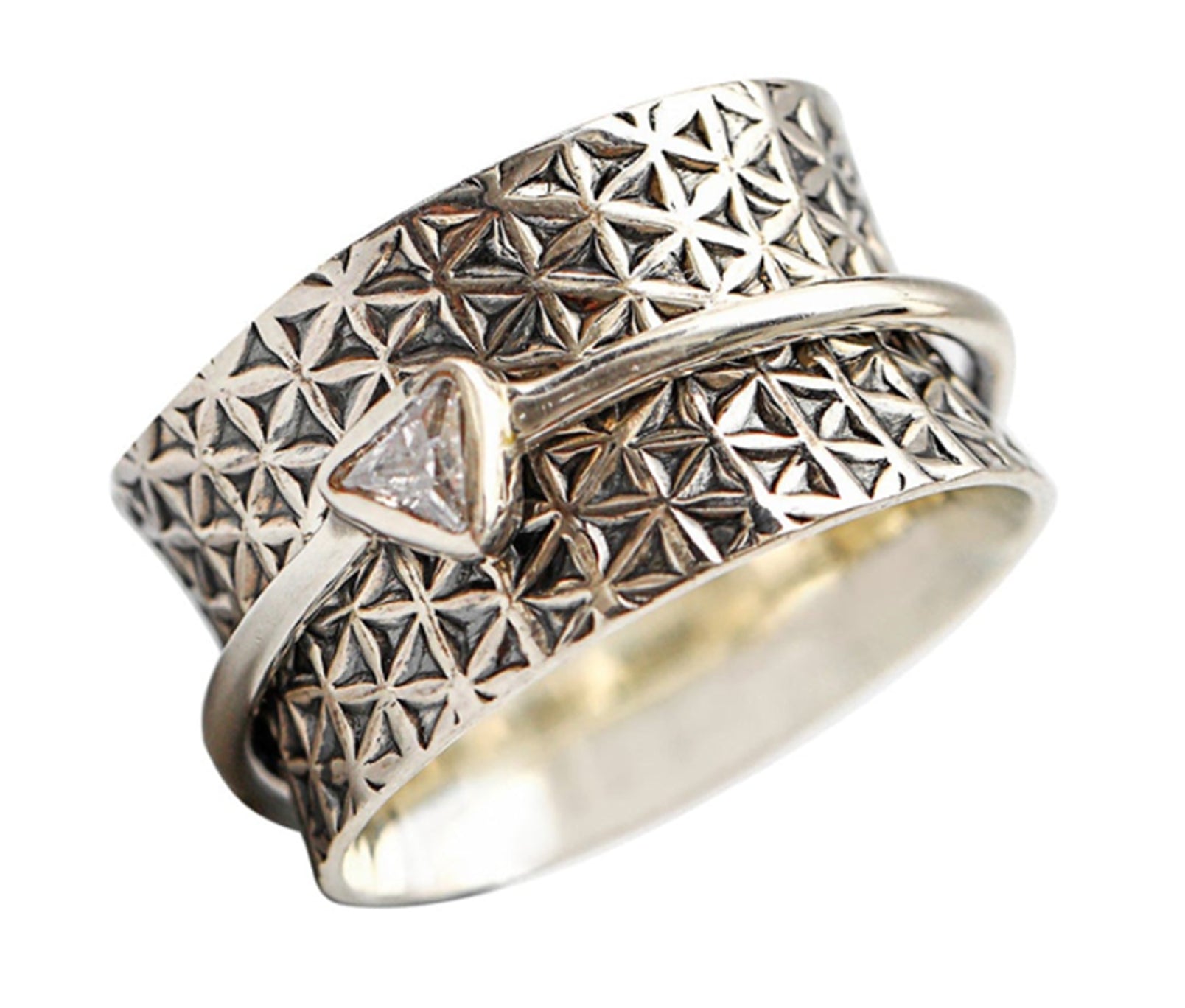 Energy Stone Geometric TRILLIAN Meditation Spinner Ring Silver (US81)