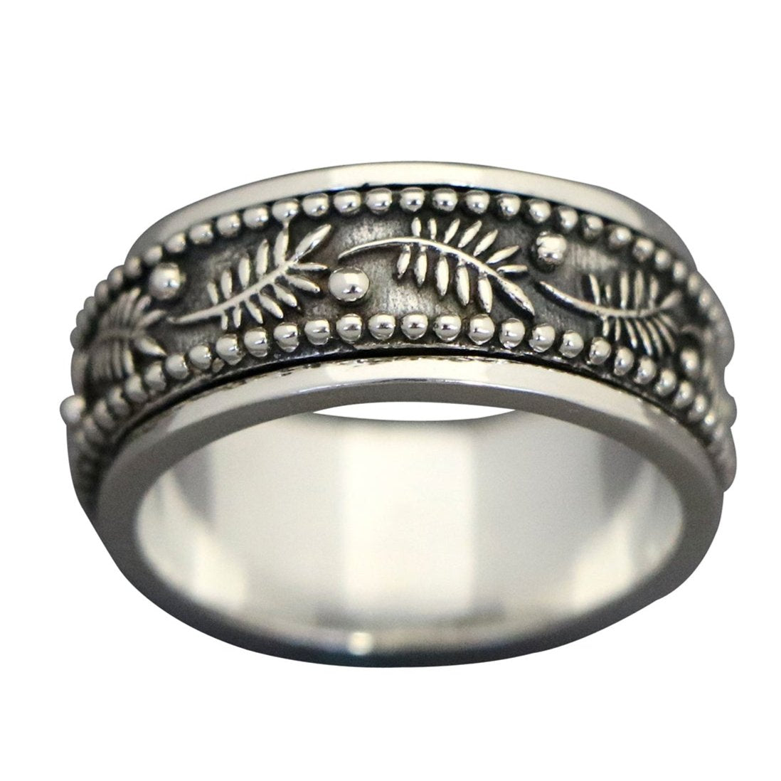 Energy Stone PALM LEAF Sterling Silver Meditation Spinner Ring (US42)